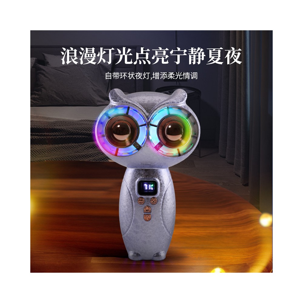Owl Dual-Turbine USB Rechargeable Handheld Fan with LED Display